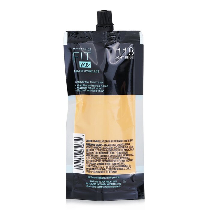 Maybelline Fit Me Matte + Poreless Liquid Foundation, 118 Light Beige ...