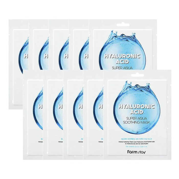 Farm Stay Hyaluronic Acid Super Aqua Soothing Mask 10pcs - Mascarillas ...