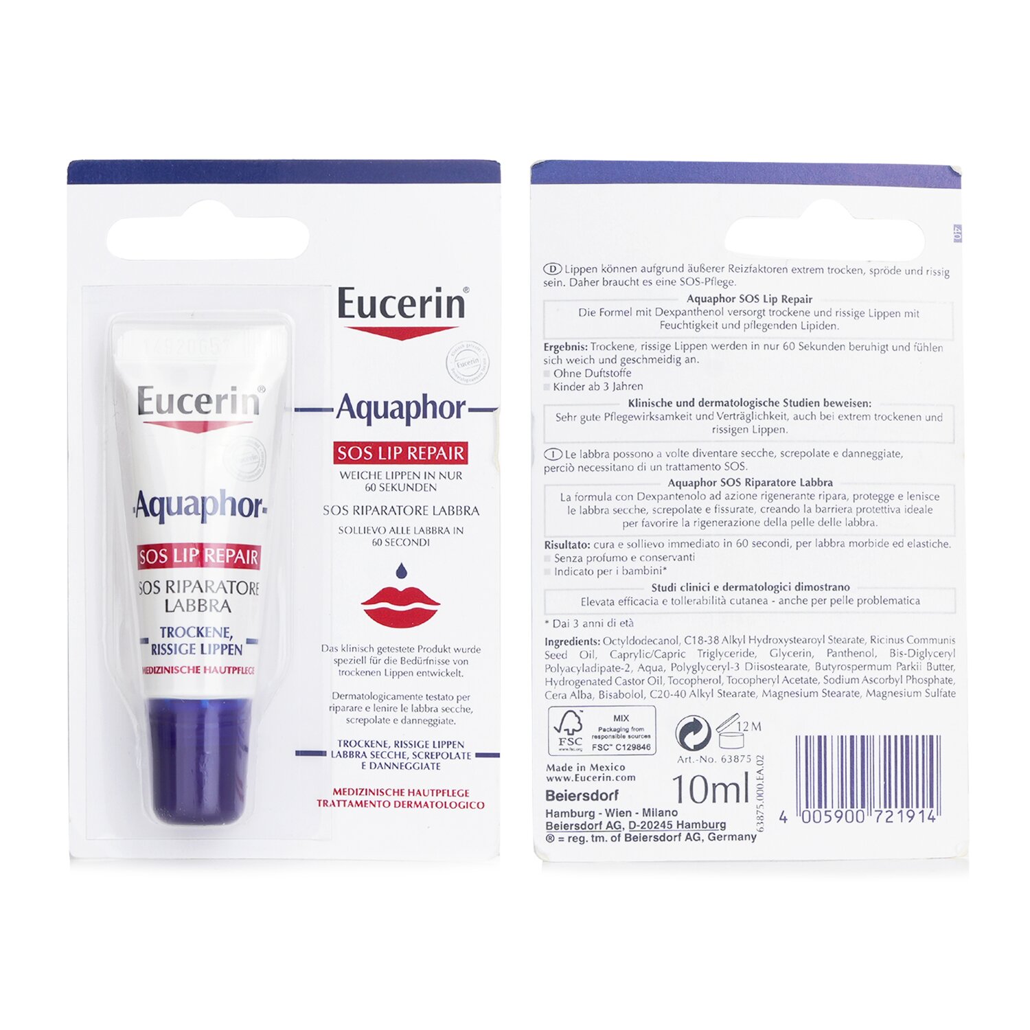 Eucerin Aquaphor SOS Lip Repair 10ml | Strawberrynet NZ