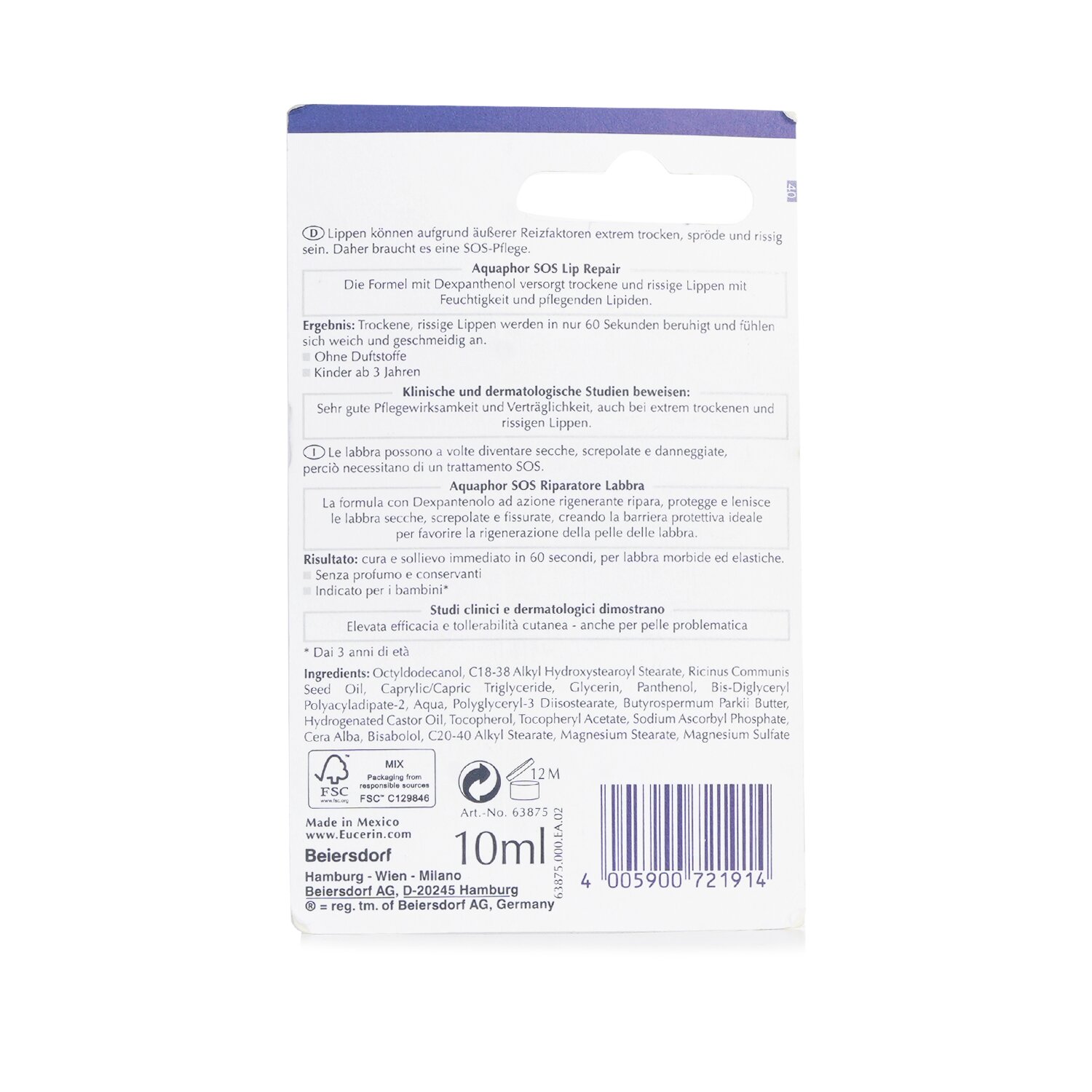 Eucerin Aquaphor SOS Lip Repair 10ml | Strawberrynet NZ